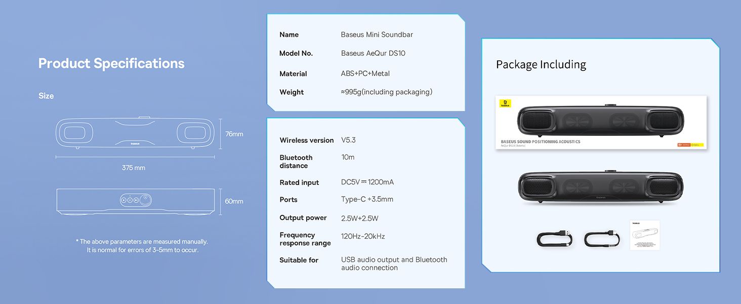 Baseus AeQur Series DS10 Desktop Mini Soundbar Bluetooth Speaker - Black