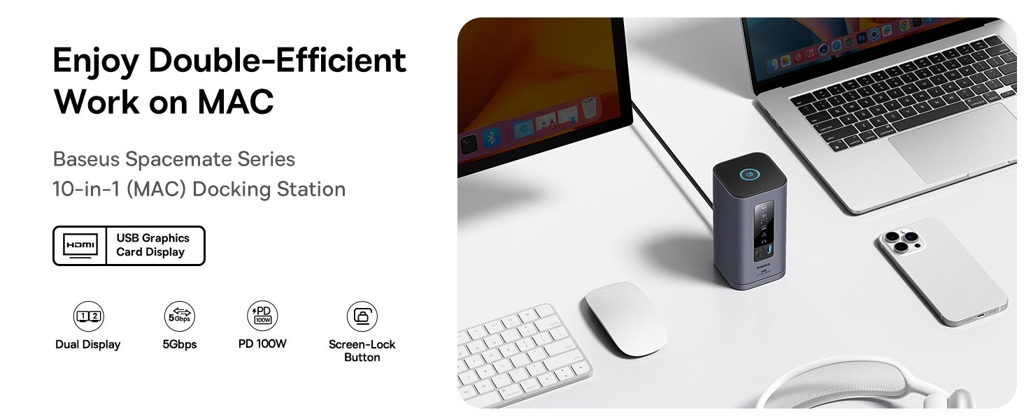 Baseus Spacemate Series 10-in-1 MAC Docking Station Hub - 2*HDMI 4K60Hz ...