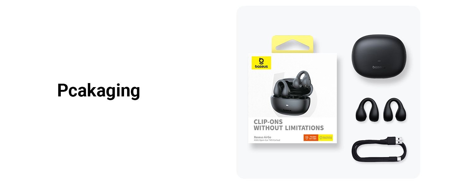 Baseus AirGo AS01 Open Ear Clip On Wireless Earbuds for Sports - Black
