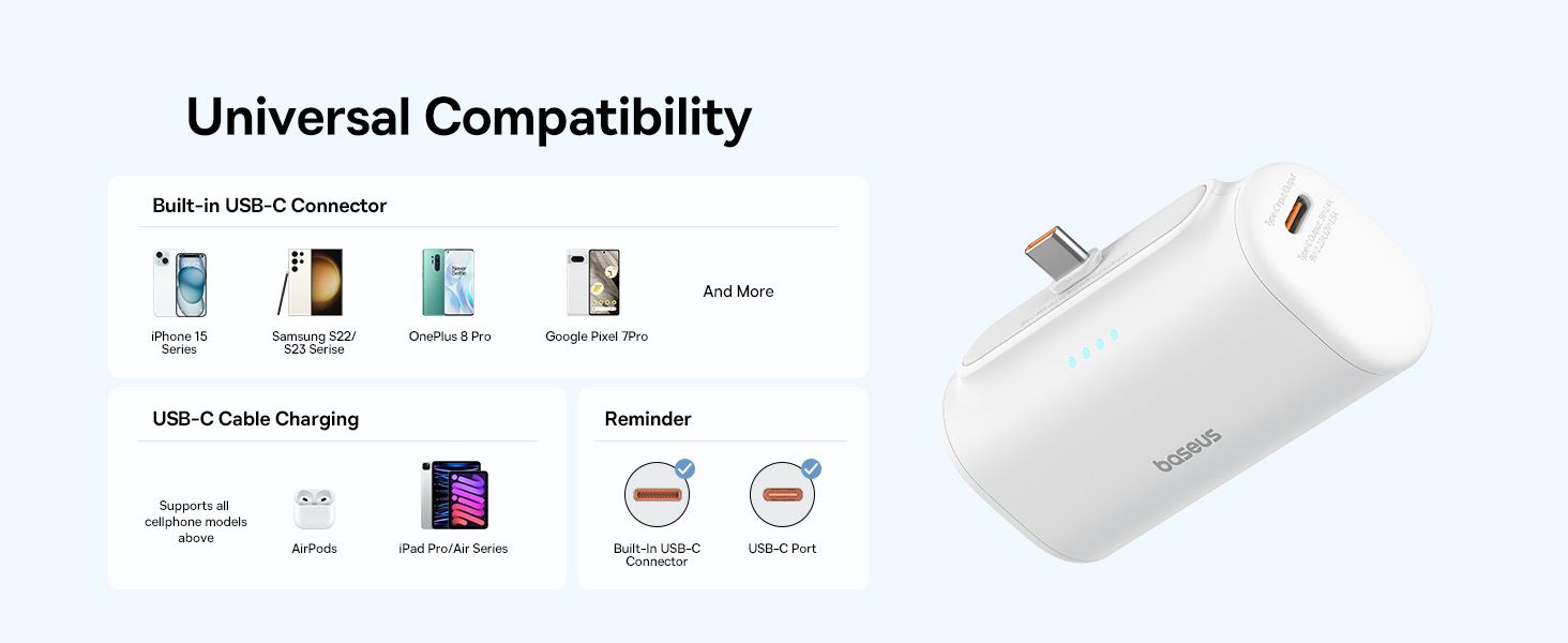 Arqoob - Baseus Compact Series 5000mAh Fast Charging Power Bank 20W PD With Built-in Type-C ...